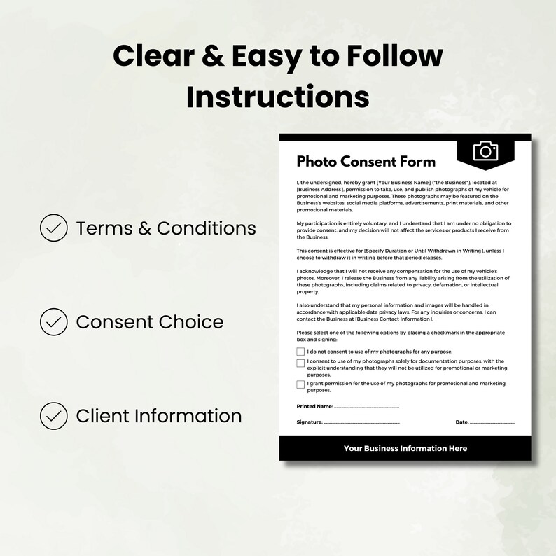 Automotive Photo Consent Form Template • Before After Image Release ...