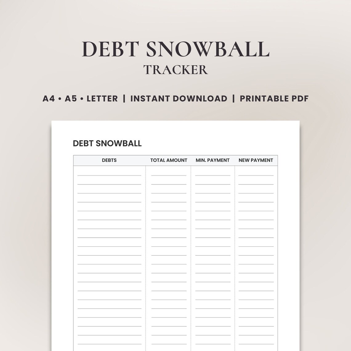 Debt Snowball Tracker Printable • Debt Payment Worksheet • Debt Payoff ...