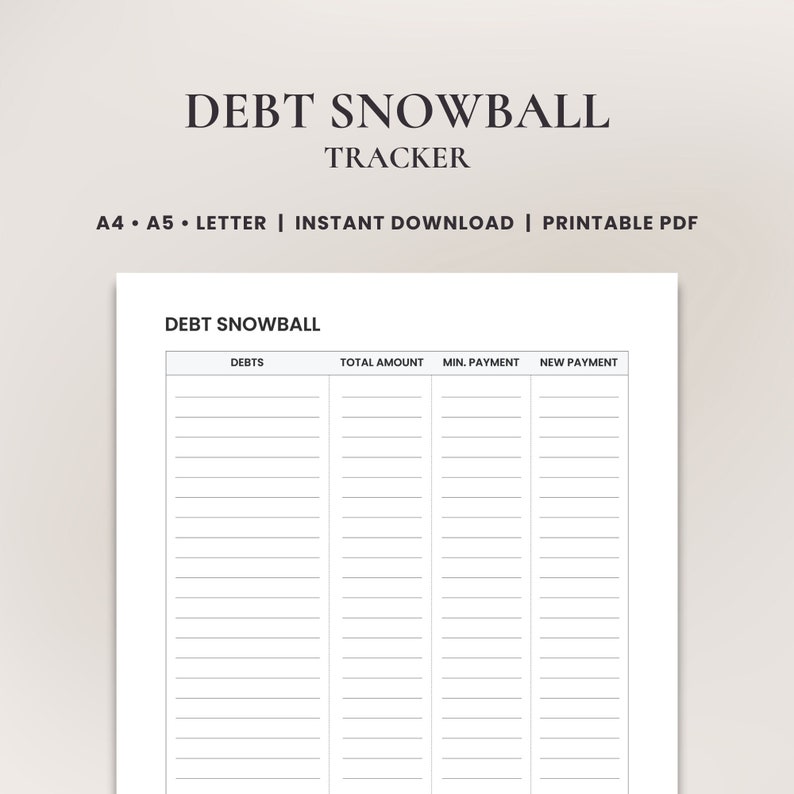 Debt Snowball Tracker Printable Debt Payment Worksheet Debt Payoff ...