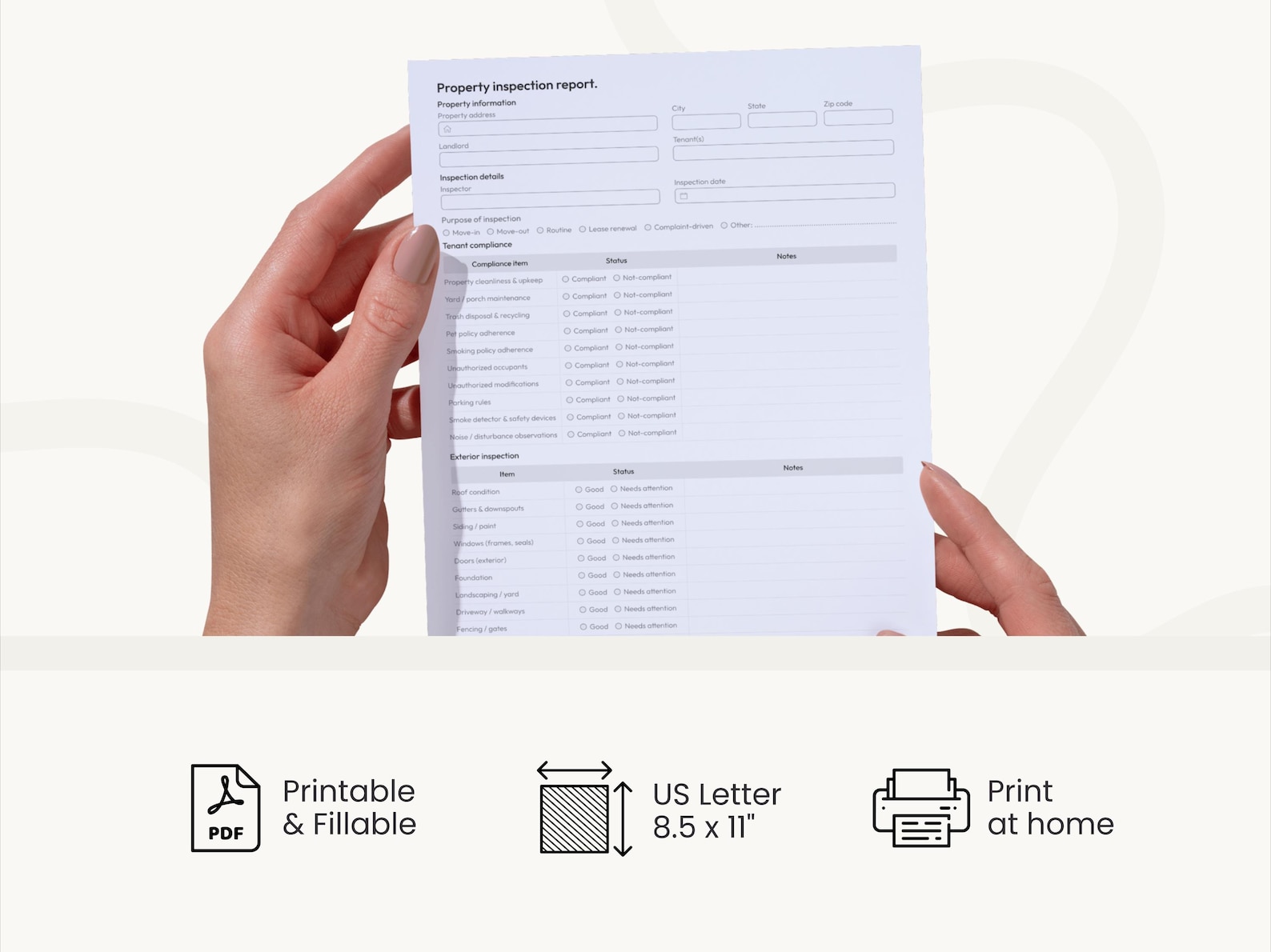 Rental Inspection Report PDF, Printable and Fillable Fillable Property ...