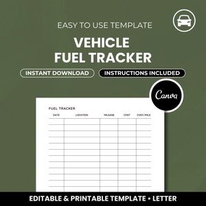 Fuel Cost Tracker Printable • Vehicle Fuel Log • Fuel Expense Tracker ...