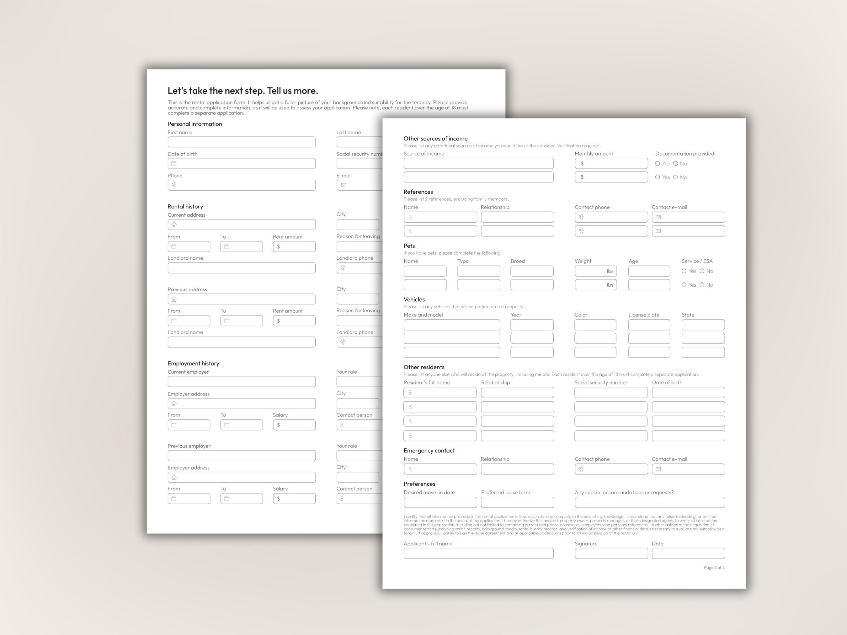Fillable Rental Application Form for Landlords • Printable Tenancy ...