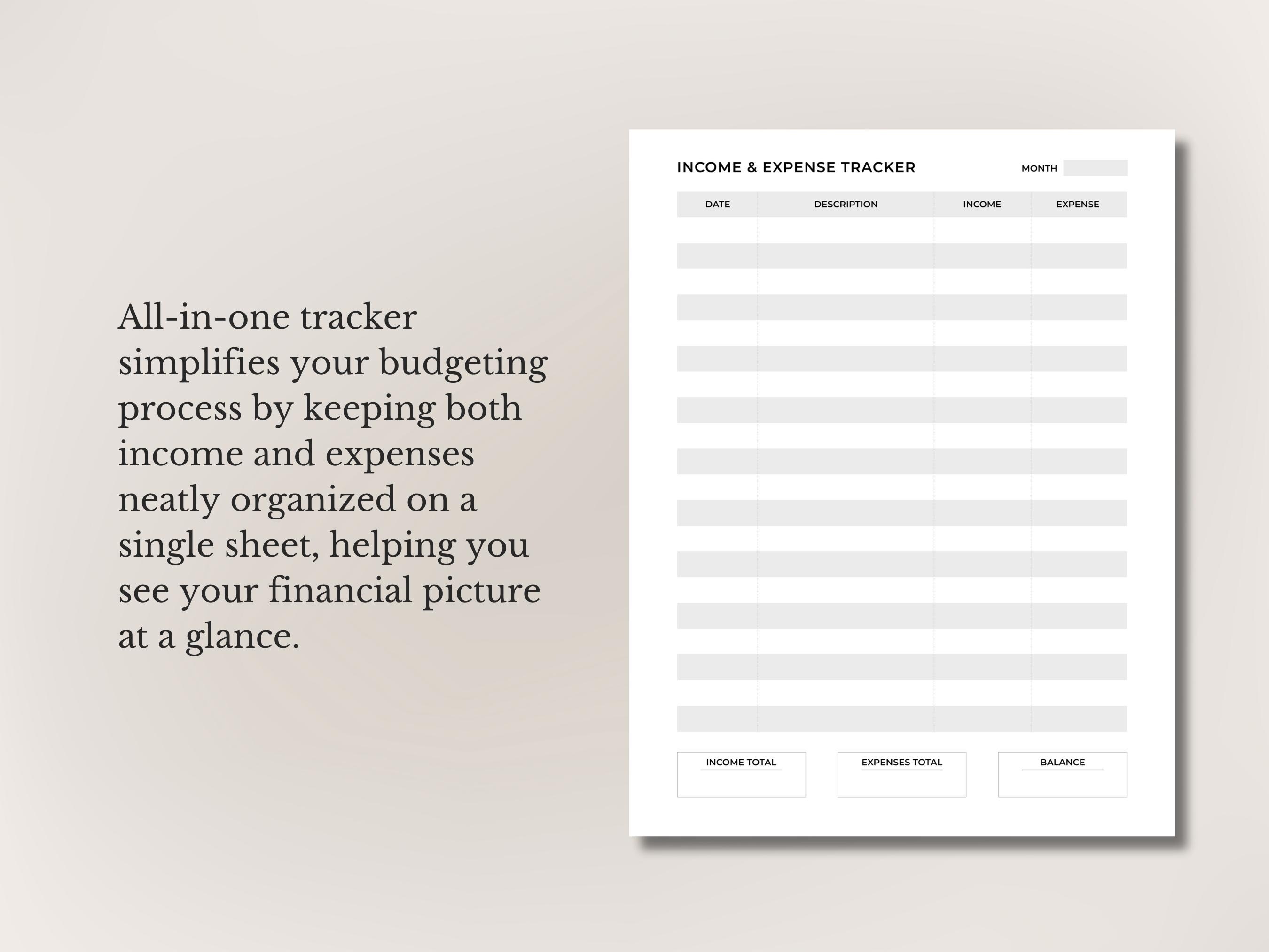 Income & Expense Tracker Printable • Simple Income Expense Log Sheet ...