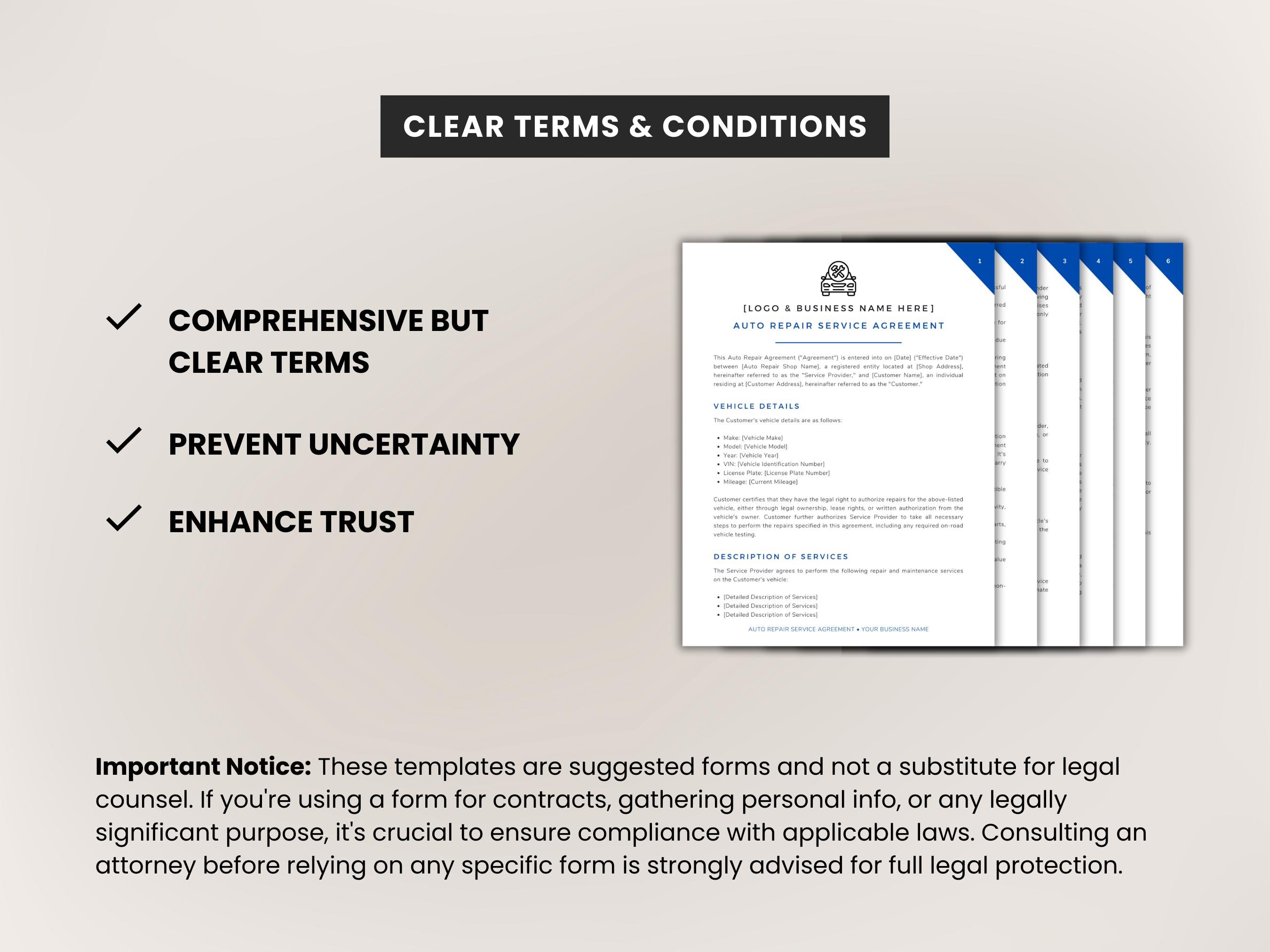 Auto Repair Service Agreement Template • Vehicle Maintenance Contract ...