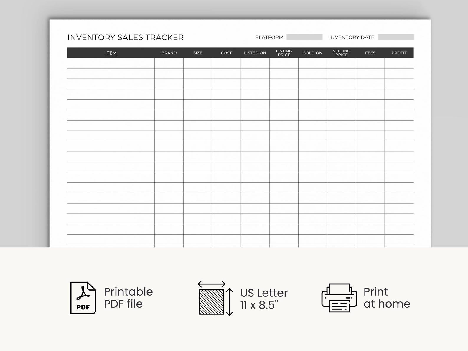 Reseller Inventory Tracker Printable, Poshmark Seller Inventory Sales ...