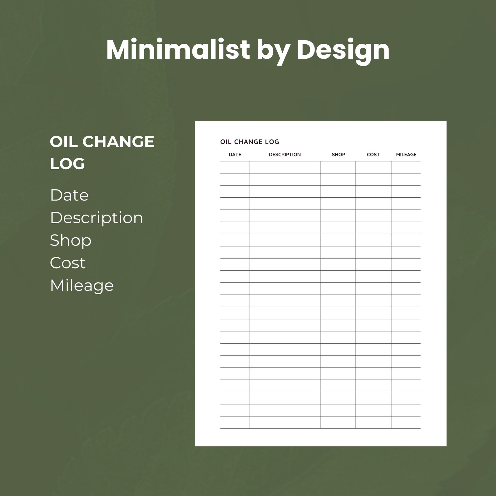 Oil Change Log • Oil Change Tracker • Oil Change Record • Oil Filter ...