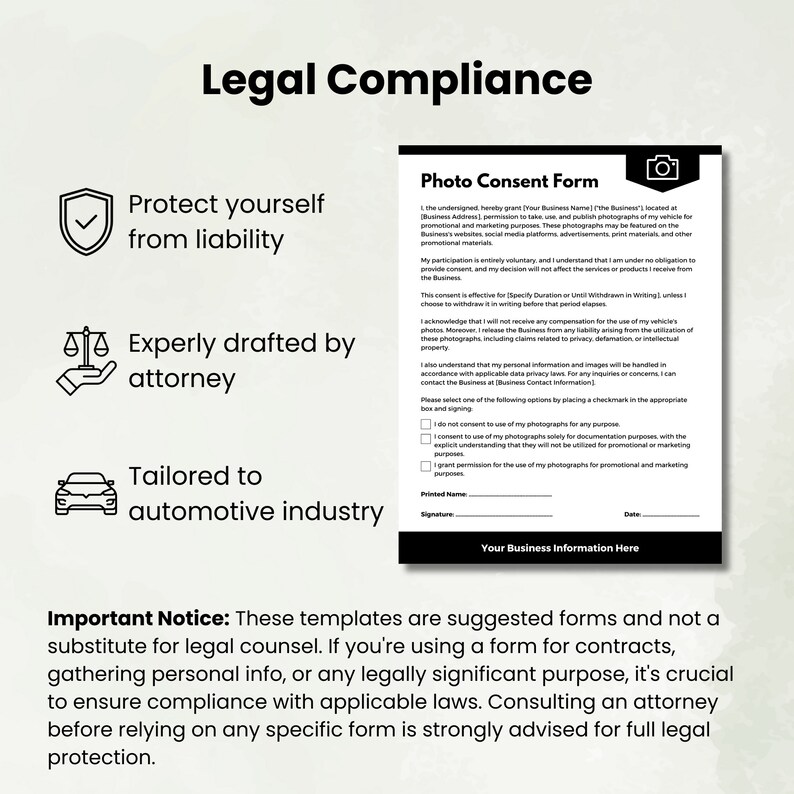 Automotive Photo Consent Form Template • Before After Image Release ...