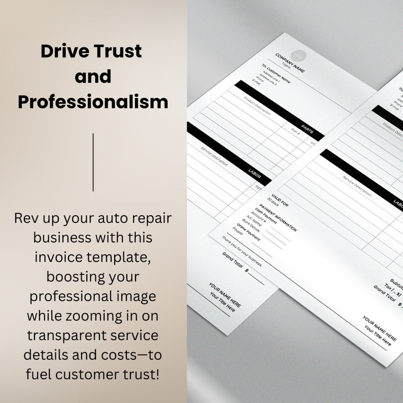 Car Repair Invoice Template • Custom Automotive Service Invoice • Auto ...