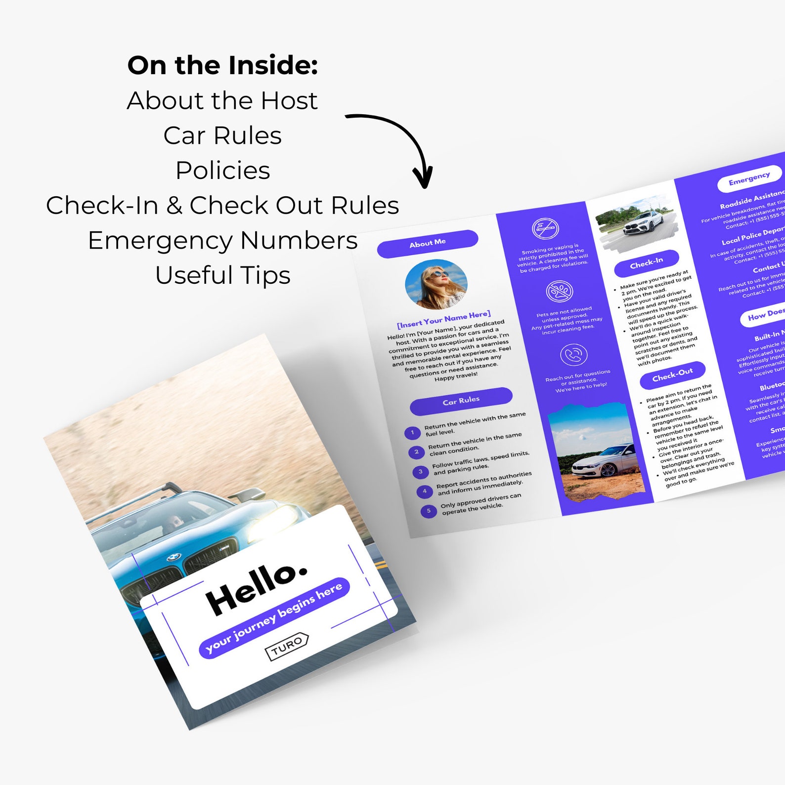 Bi-fold Welcome Brochure for Turo Hosts Welcome Flyer Half-fold FAQ ...