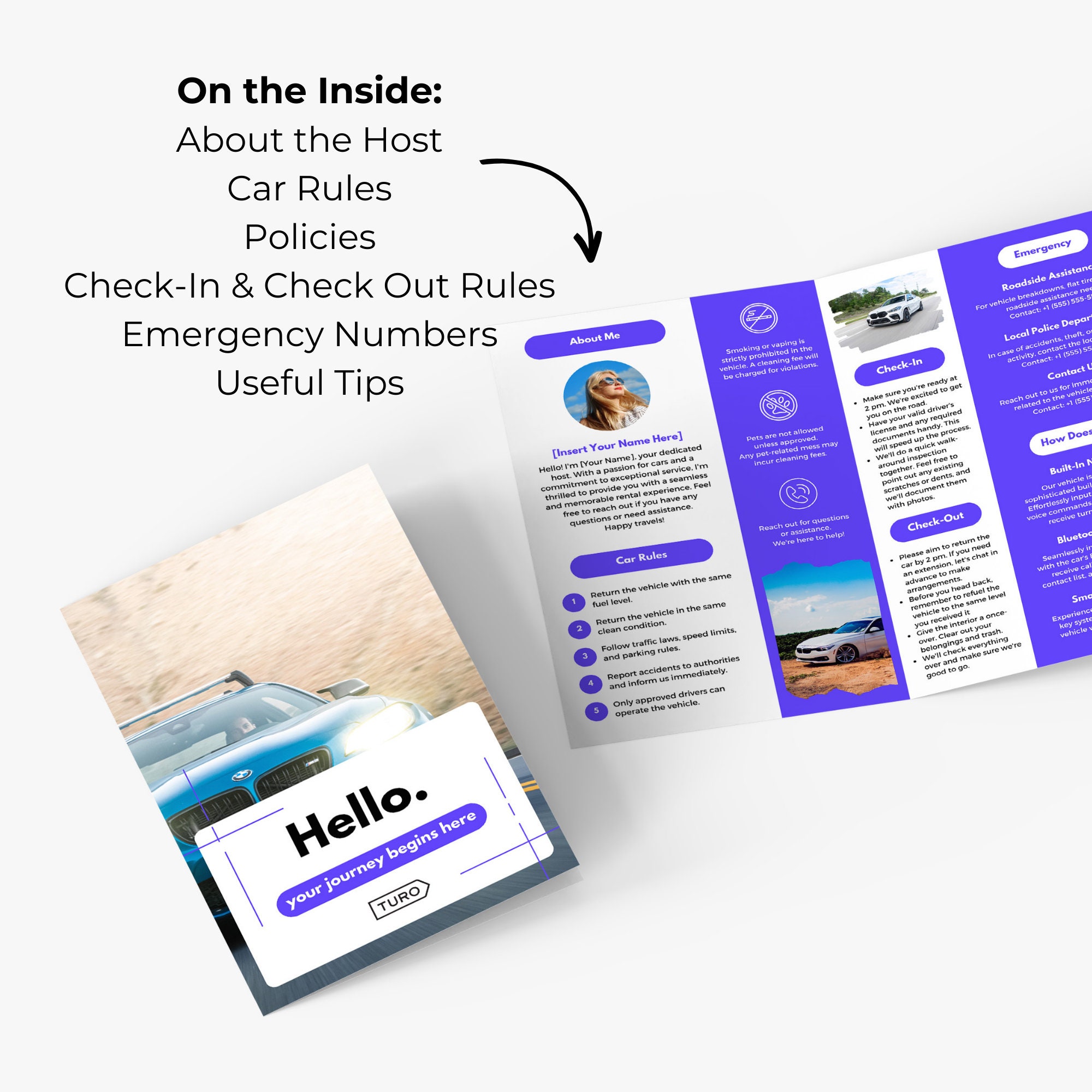 Bi-fold Welcome Brochure for Turo Hosts Welcome Flyer Half-fold FAQ ...
