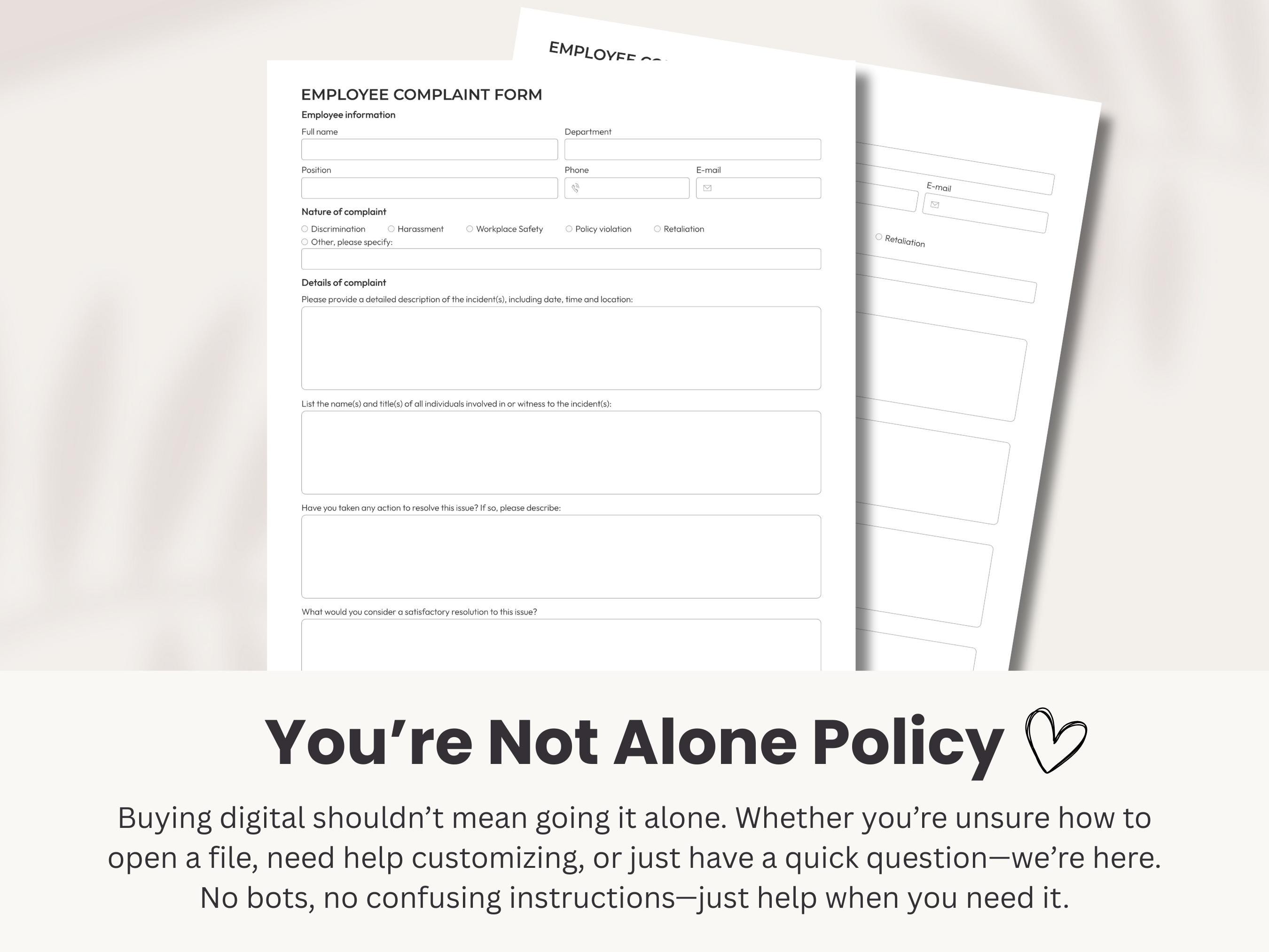 Employee Complaint Form for Workplace Issues, Office Complaint Record Template, Staff Complaint ...