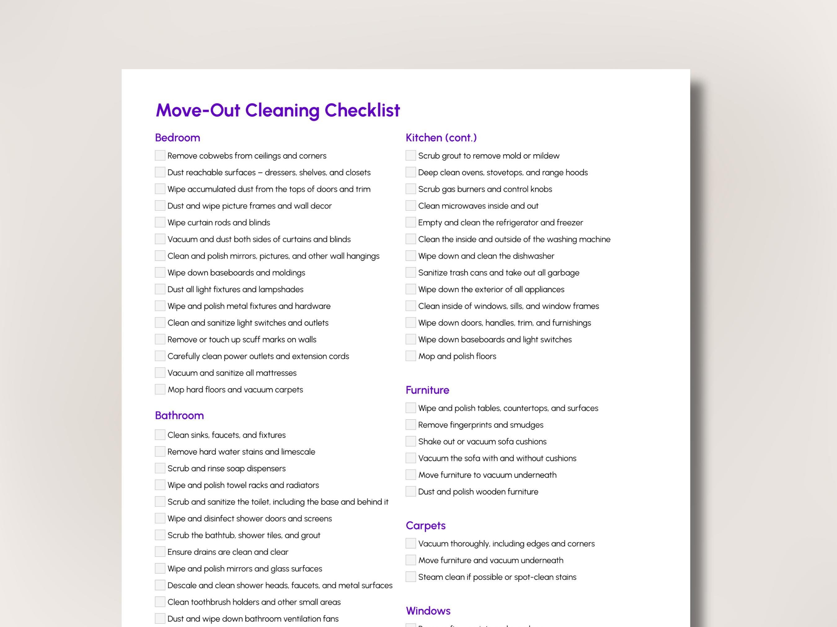 Move-out Cleaning Checklist Printable • Cleaning List for Renters ...