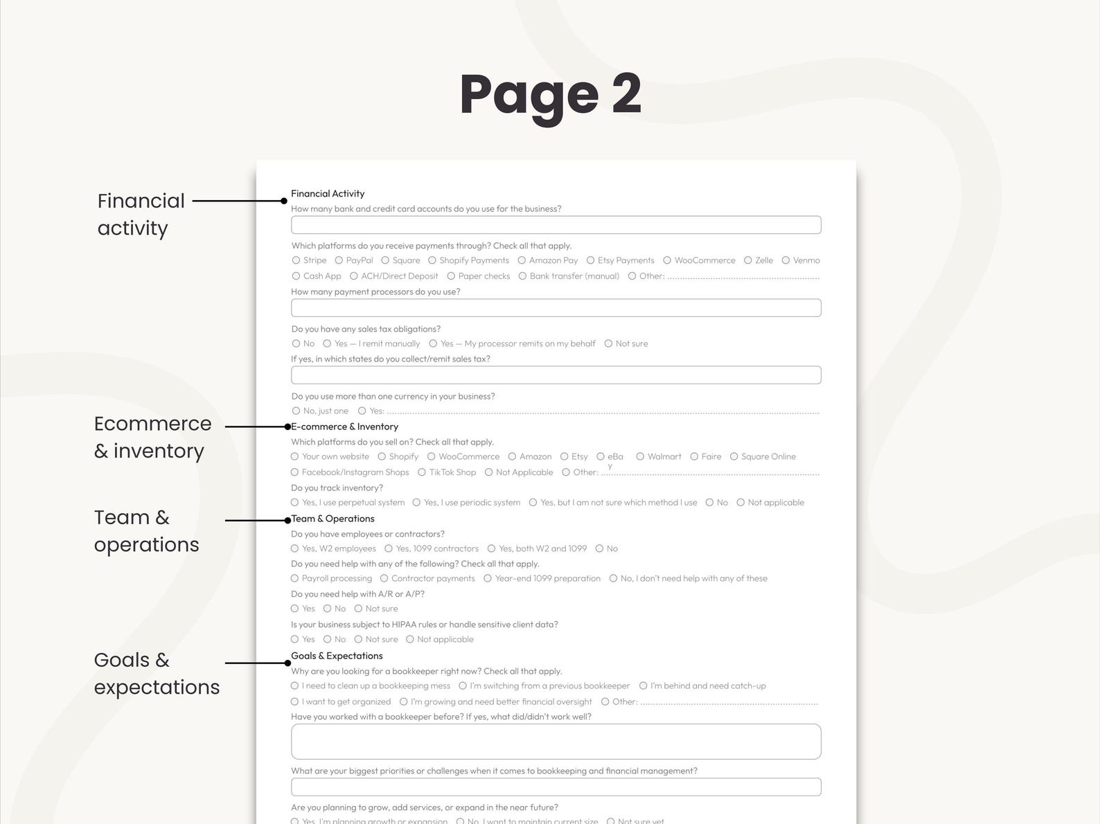 Client Intake Form for Bookkeepers, Printable and Fillable Bookkeeping ...