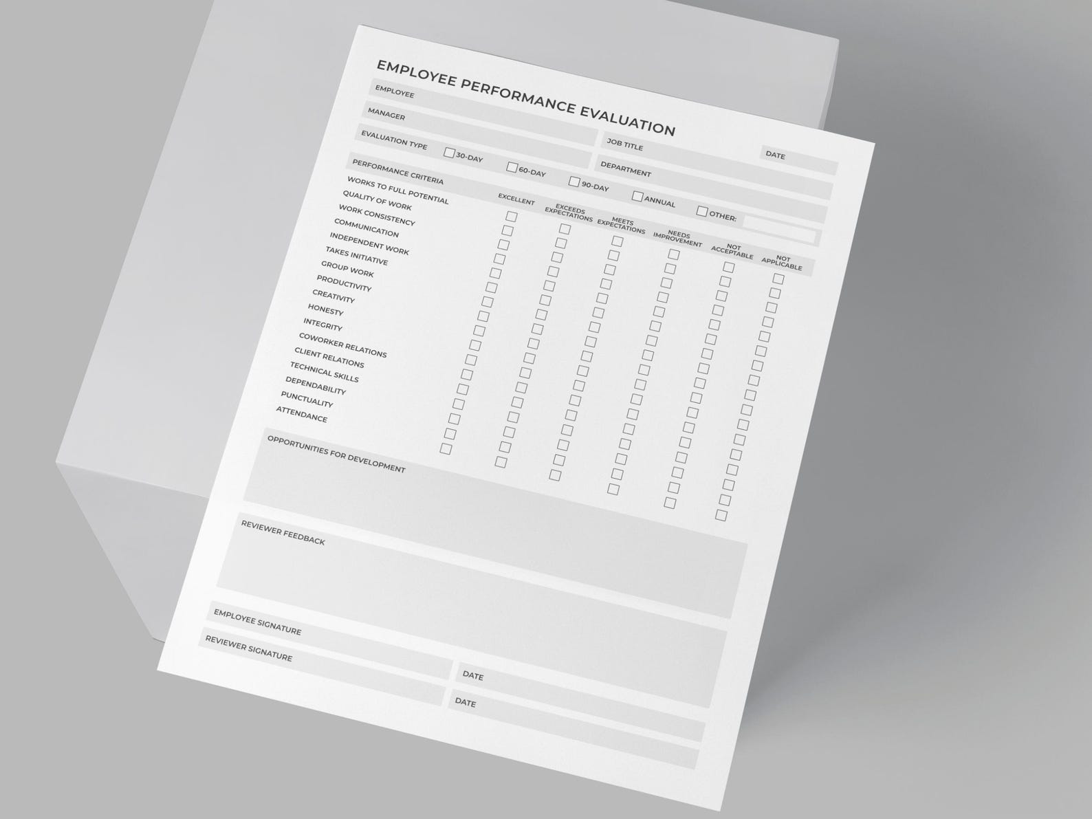 Employee Performance Evaluation Form • Employee Review Template for HR ...