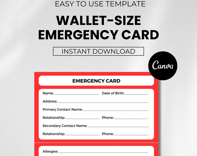 Emergency Medical Information Wallet Cards ICE Info 911 - Etsy