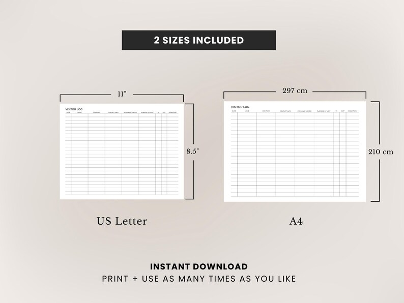 Printable Visitor Sign in Sheet Template • Guest Check in Logbook ...