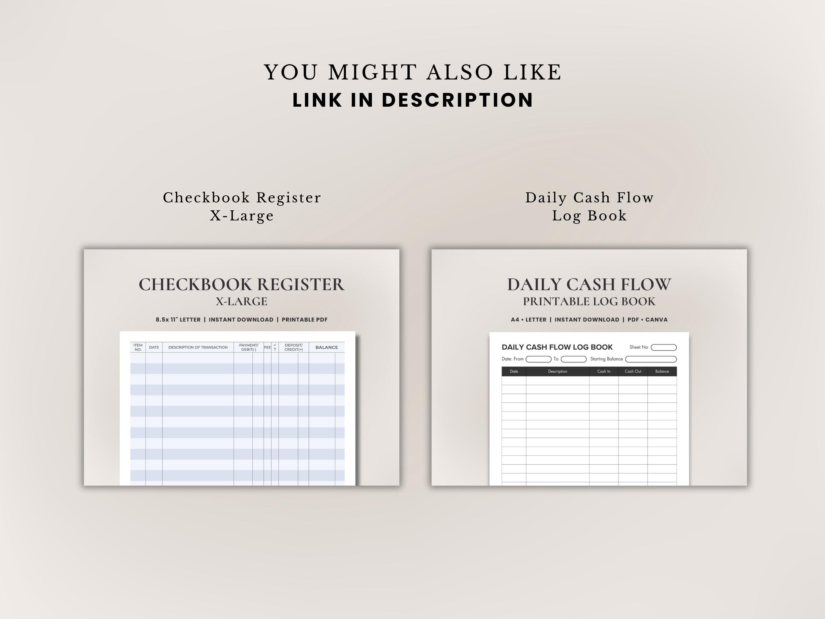 Printable Checkbook Register • Landscape 8.5 X 11in Orientation • 28 ...
