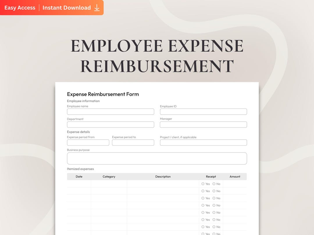 Expense Reimbursement Form PDF, Printable Fillable Expense Tracker ...