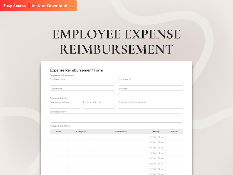 Expense Reimbursement Form PDF, Printable Fillable Expense Tracker ...