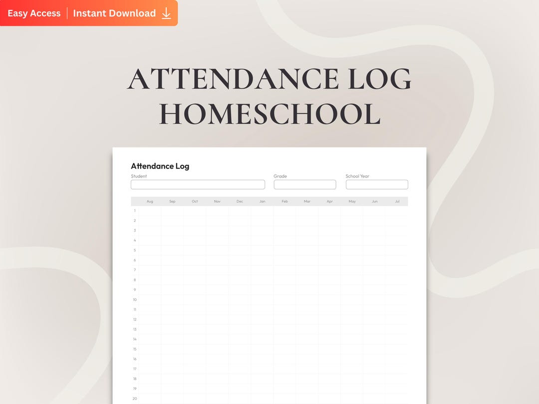Printable Homeschool Attendance Log Sheet, Yearly Student Attendance ...