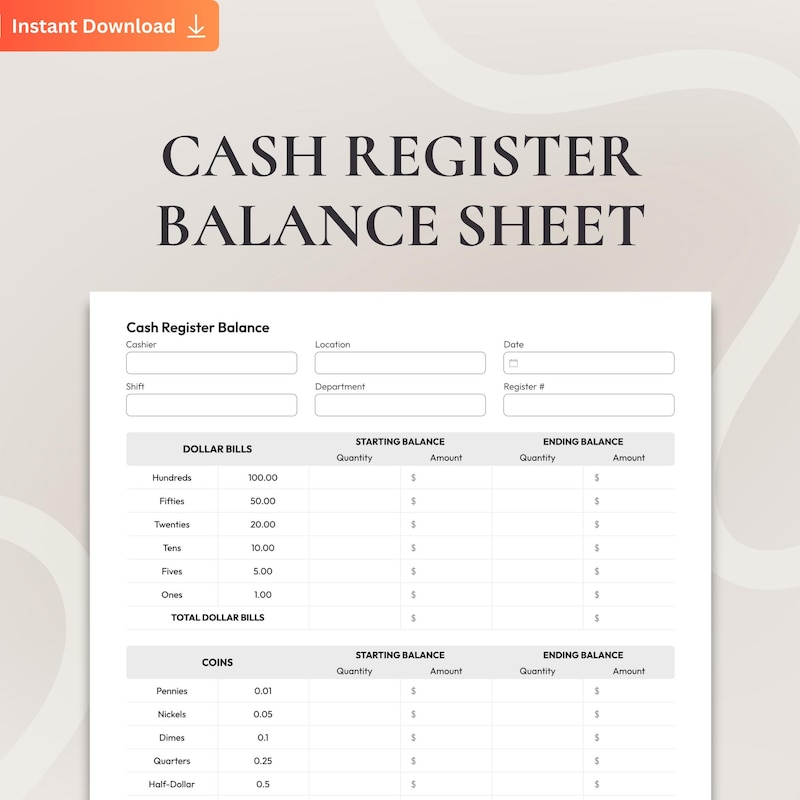 Daily Till Sheet - Etsy UK