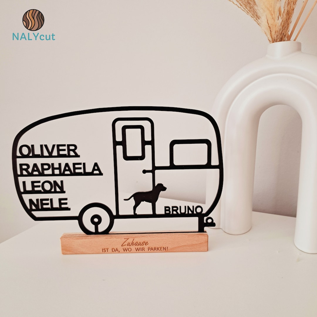 Caravan With Name, Made of Acrylic Glass or Wood, Personalized ...