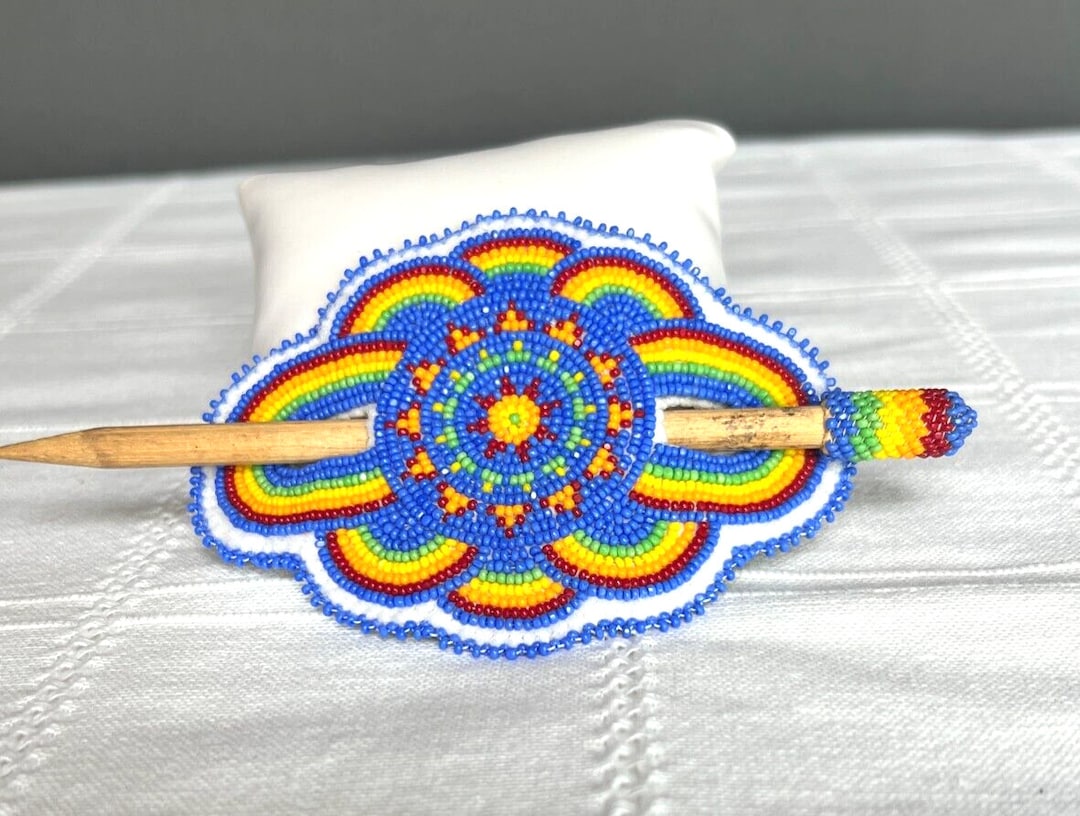 Vintage Native American Beaded Hair Pin Handmade With Small Cut Glass ...