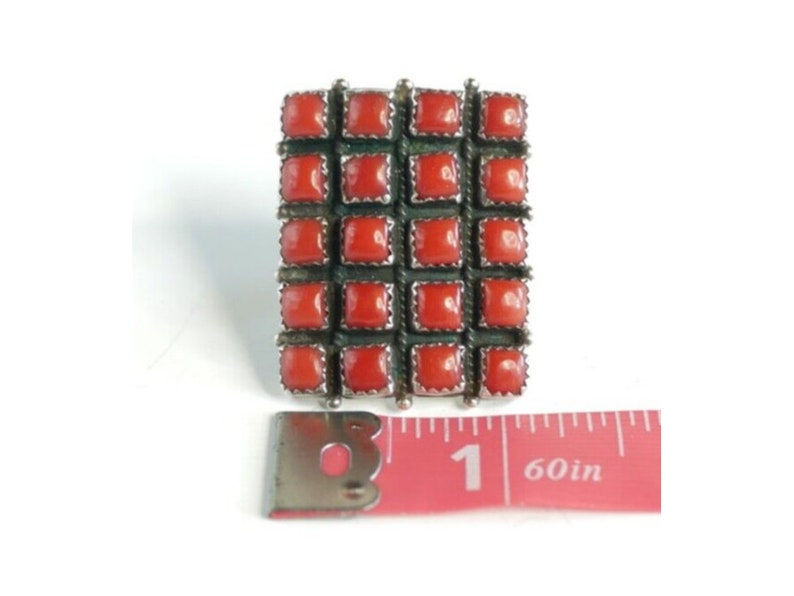 Native American Red Coral Channel Stone Sterling Silver Ring Rare - Etsy