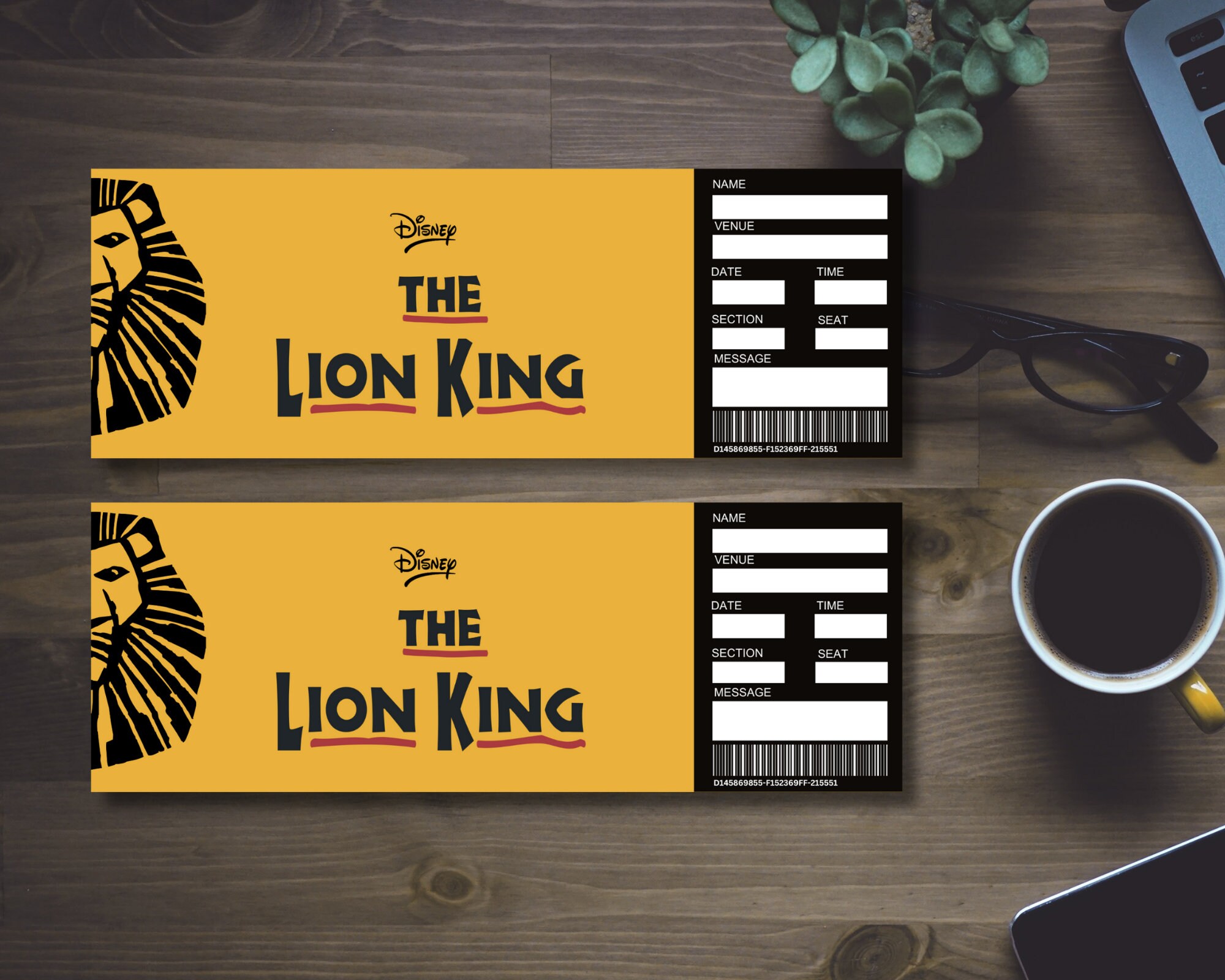 The Lion King Broadway Surprise Ticket Template, Musical Theatre Ticket ...