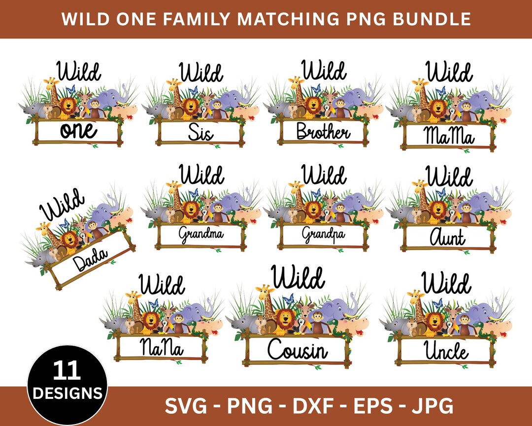 Wild One Family Matching Birthday Shirt Svg Bundle, Jungle Safari 1st ...