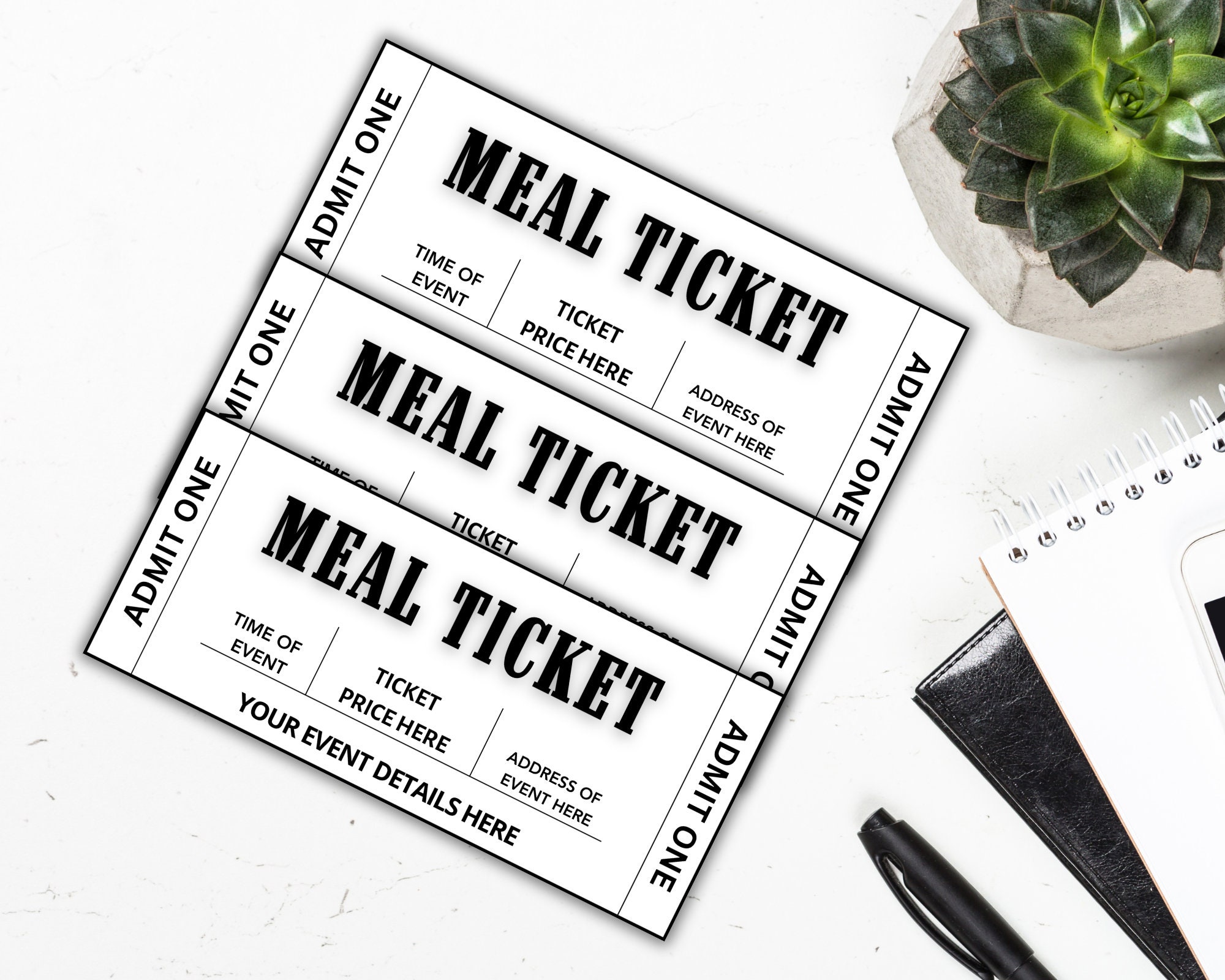 Editable Food Event Ticket, Food Ticket Template, Ticket PDF, Meal ...