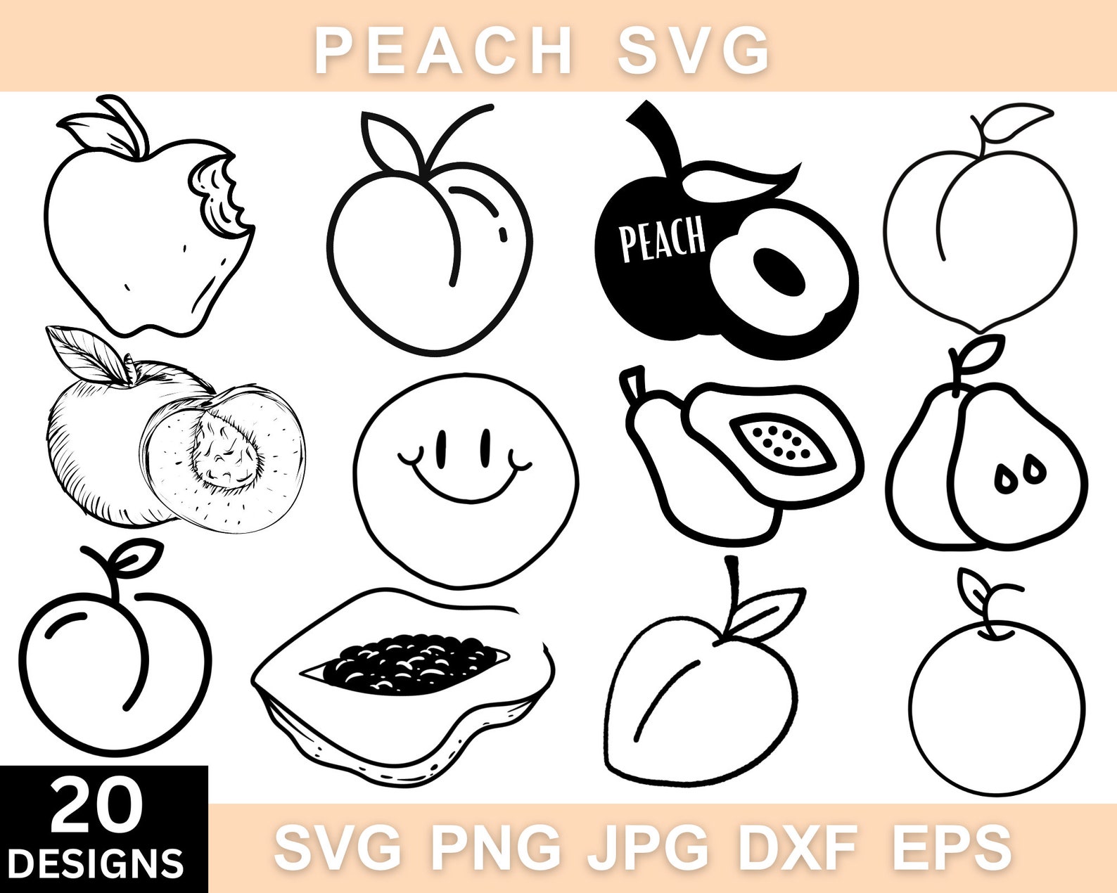Peach Svg Bundle, Peach Png, Peach Clipart, Peach Dxf, Peach Print ...