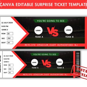 Custom Football Game Ticket Template, Printable Ticket, Surprise Ticket ...