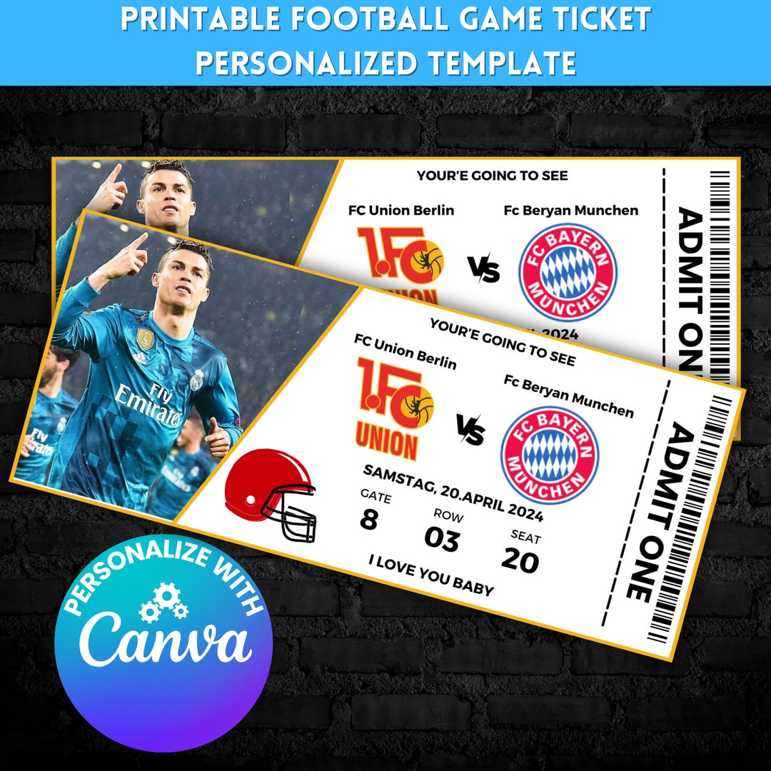 Printable Football Game Ticket Template, Football Surprise Ticket ...