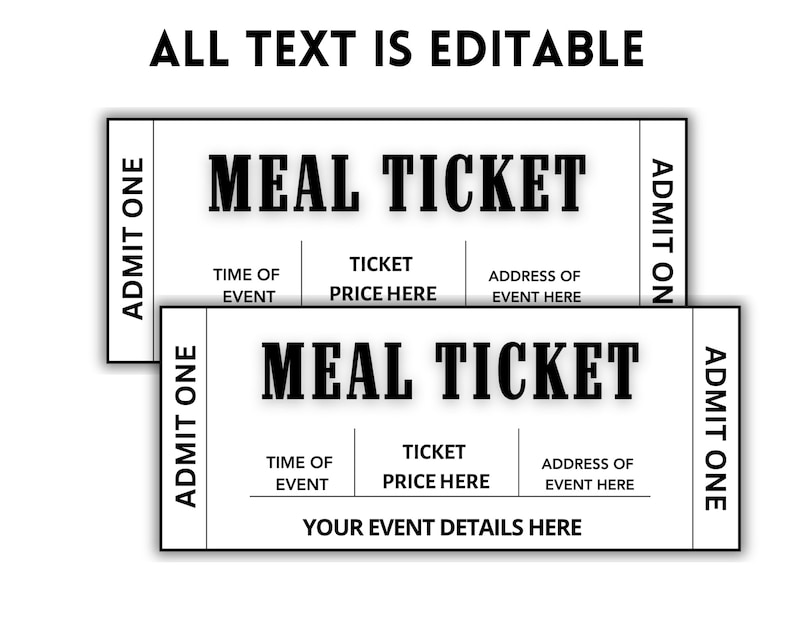 Editable Food Event Ticket, Food Ticket Template, Ticket PDF, Meal ...