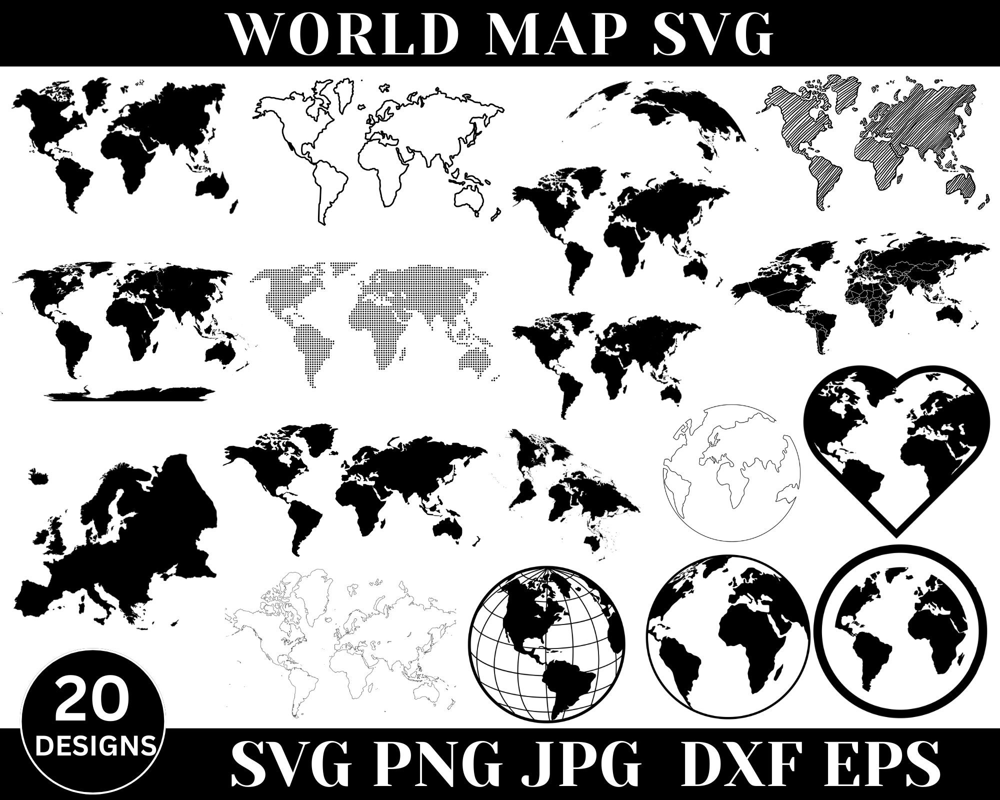World Map Svg Png Bundle, World Map Svg, World Map Dxf, World Map ...