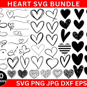 Heart Svg Bundle, 50 Heart Svg Designs, Hand Drawn Heart Svg, Heart Svg ...