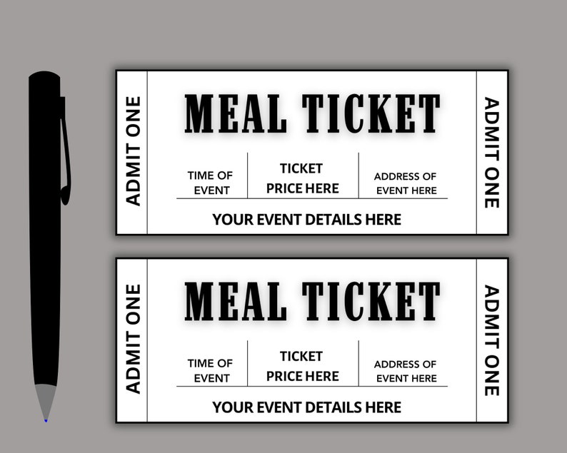 Editable Food Event Ticket, Food Ticket Template, Ticket PDF, Meal ...