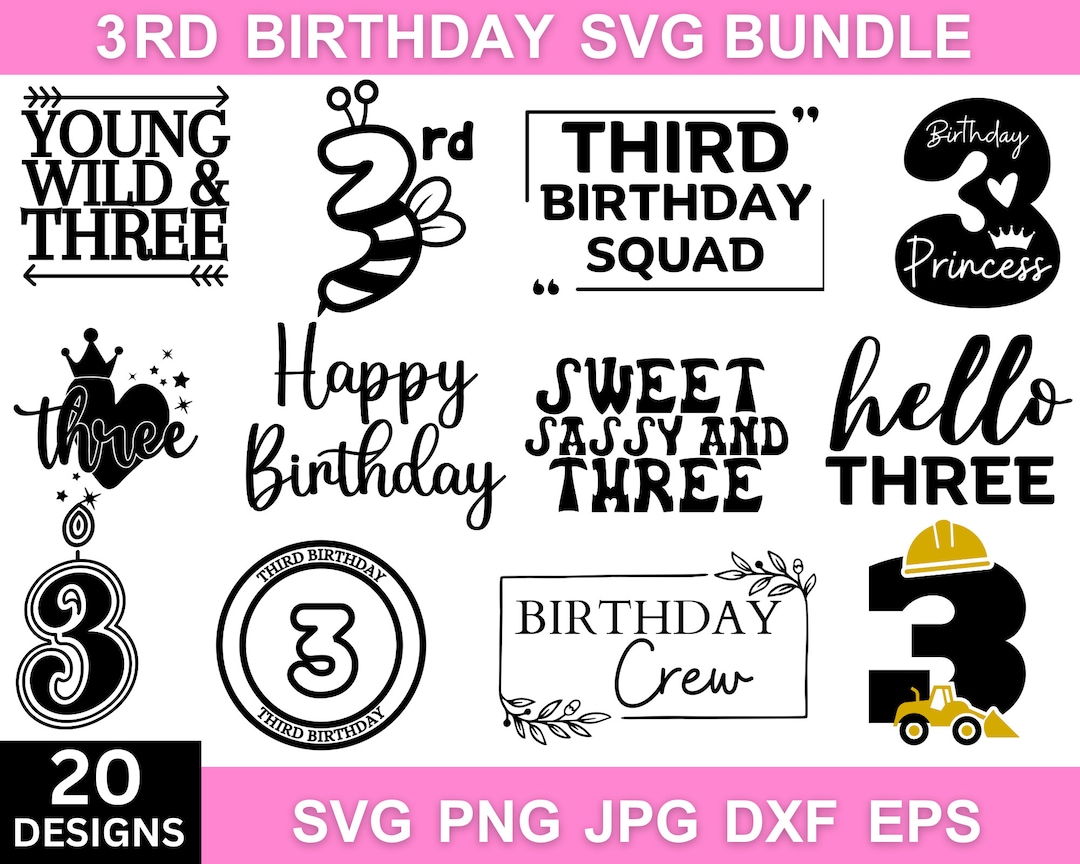20+third Birthday Svg Designs, Birthday Svg, 3rd Birthday Shirt, 3rd ...