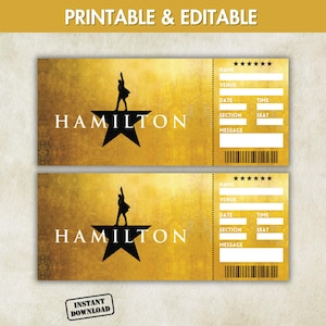 Editable Hamilton Broadway Surprise Ticket Template, Birthday Gift ...