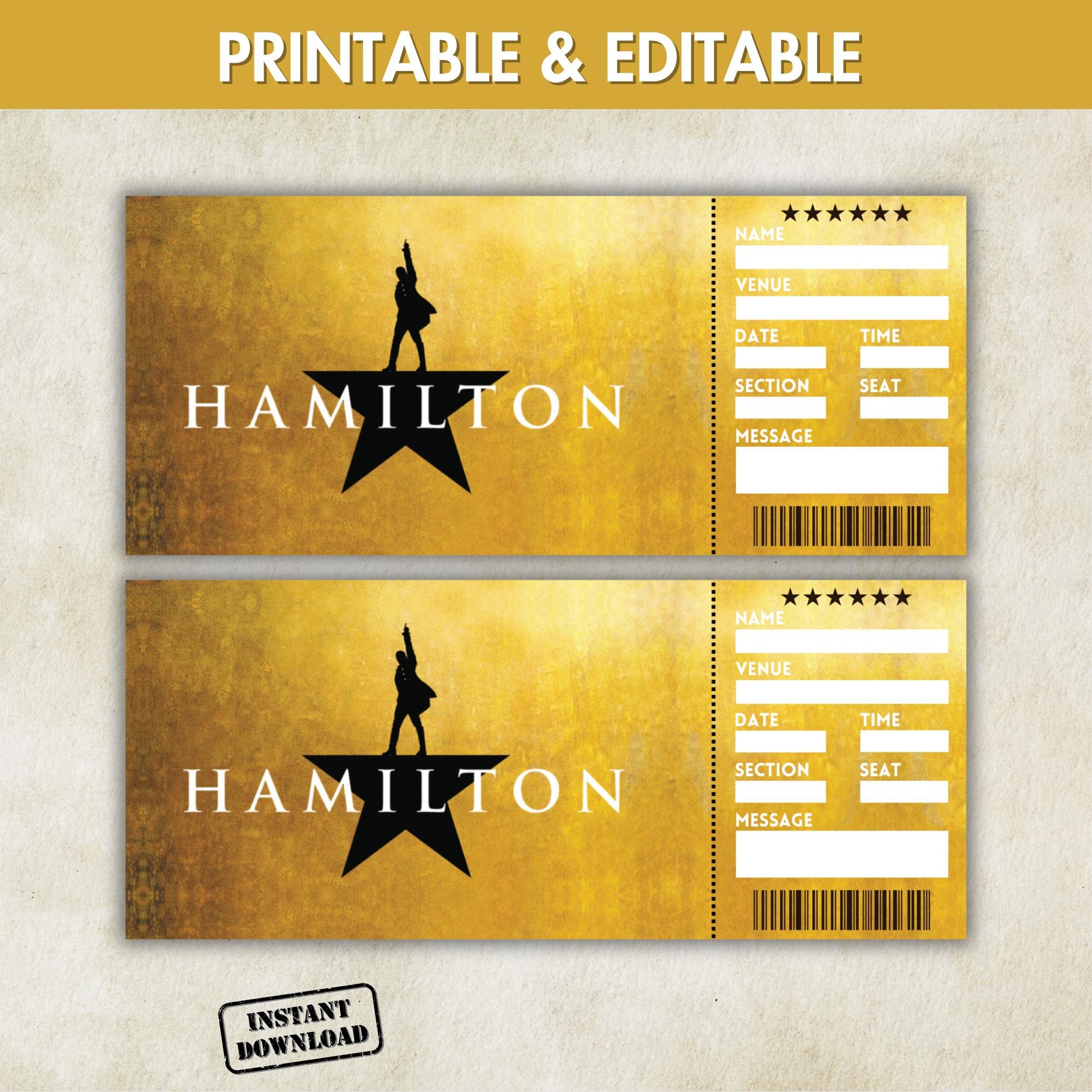 Editable Hamilton Broadway Surprise Ticket Template, Birthday Gift ...