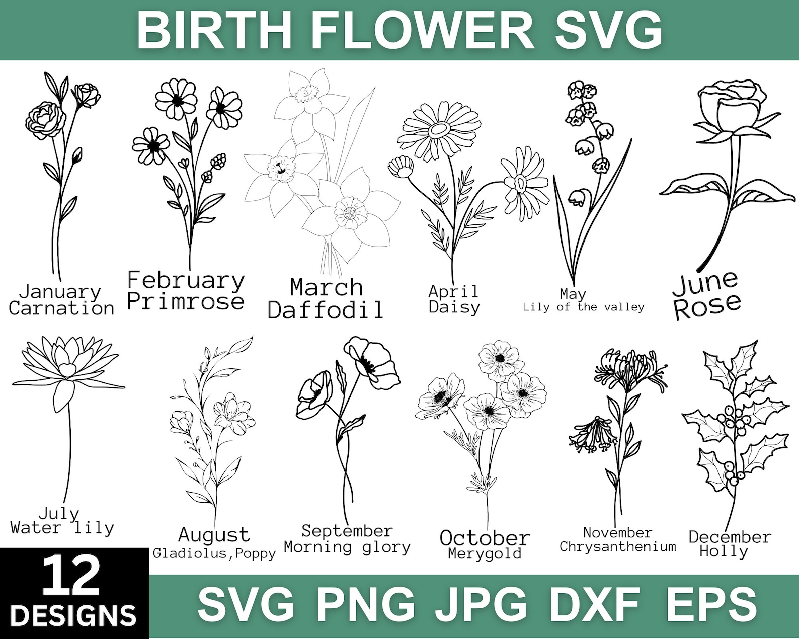 Birth Flower Svg, Birth Flower Png, Birth Flower Clipart, Birth Flower ...