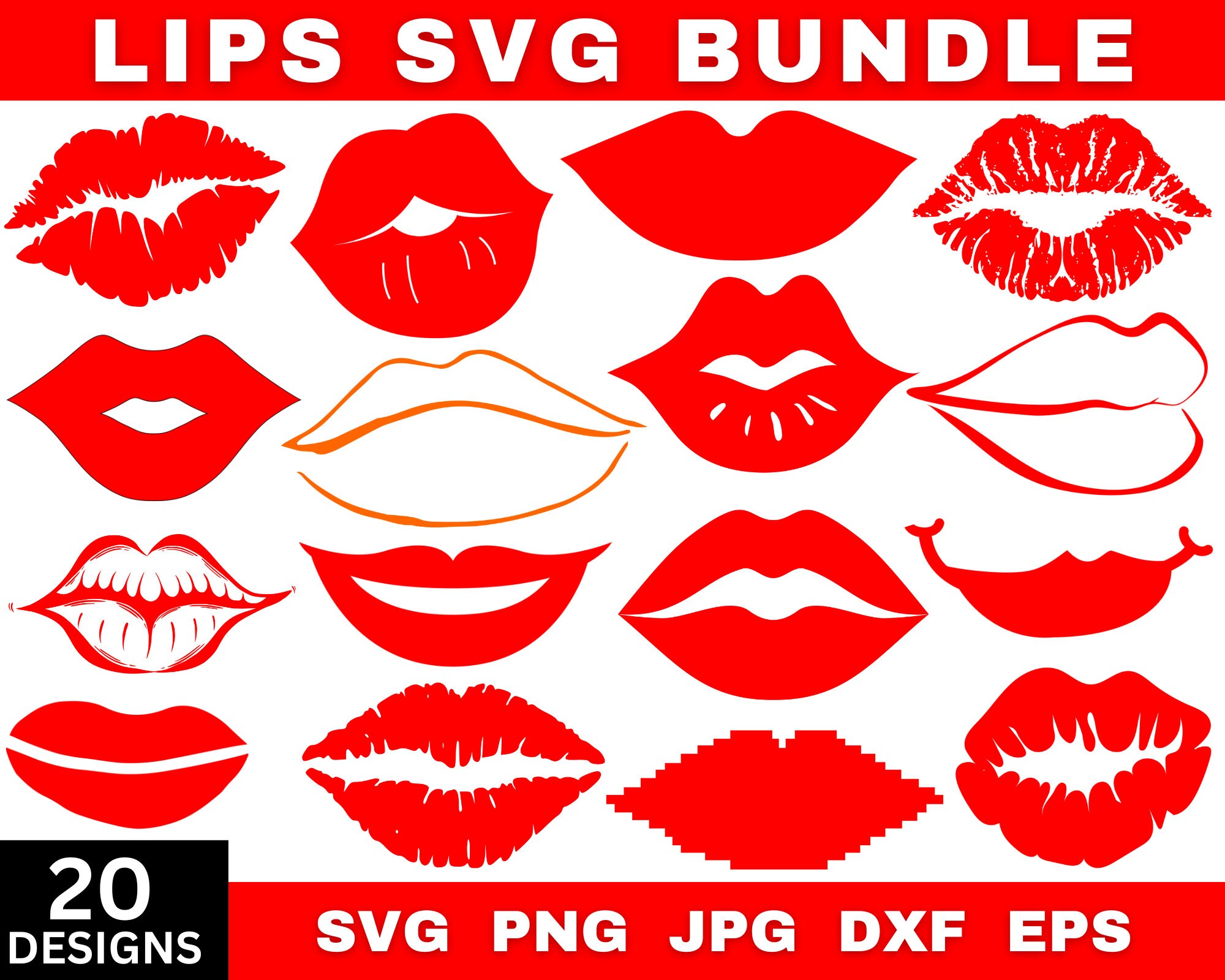 Lips Svg Png Bundle, Red Lips Svg, Kiss Svg Files,red Lips Clipart, Red ...
