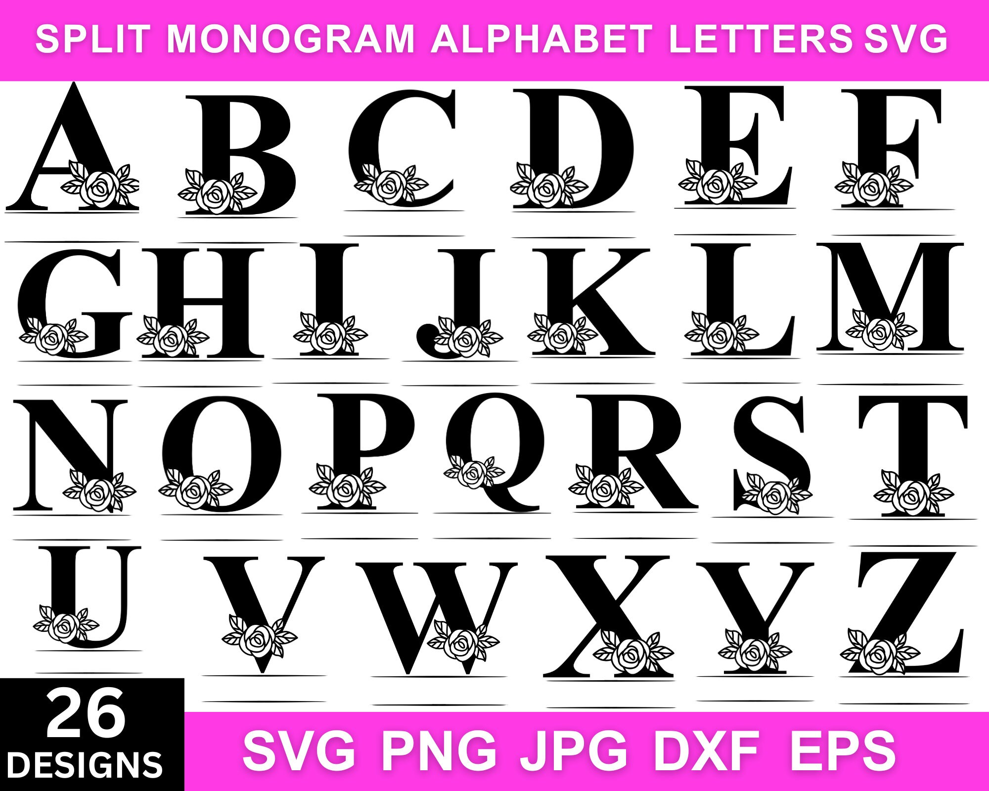 Split Monogram Svg Alphabet Bundle,split Monogram Frame Alphabet, 26 ...