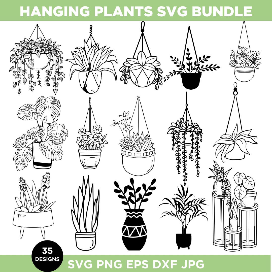 Hanging Plants Svg Bundle, Gardening Svg, Hanging Planter Svg ...