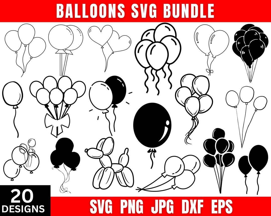 Balloon Svg Bundle, 20 Balloons Svg, Balloon Clipart, Birthday Svg ...