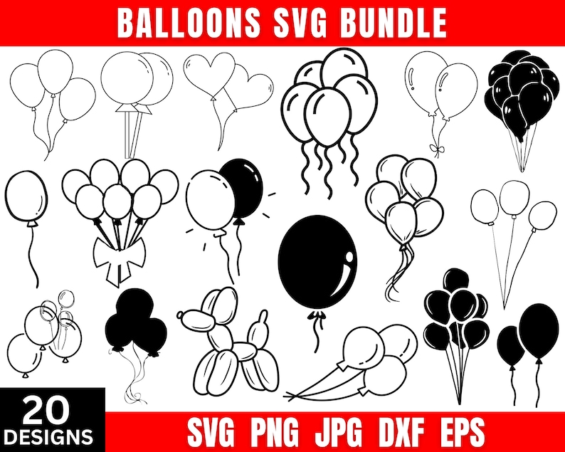 Balloon Svg Bundle, 20 Balloons Svg, Balloon Clipart, Birthday Svg ...