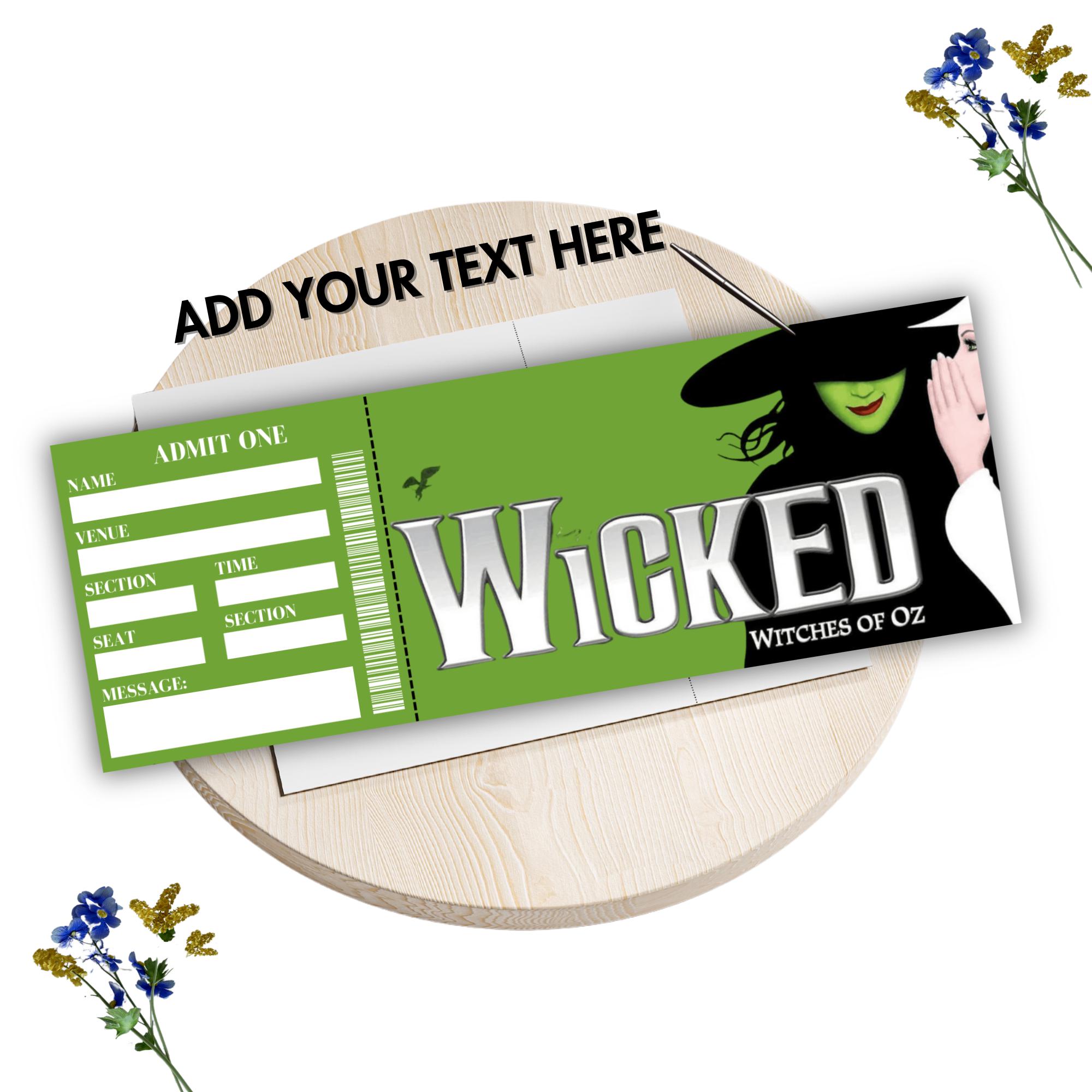 Printable Wicked Broadway Surprise Ticket, Musical Theatre Faux Event ...