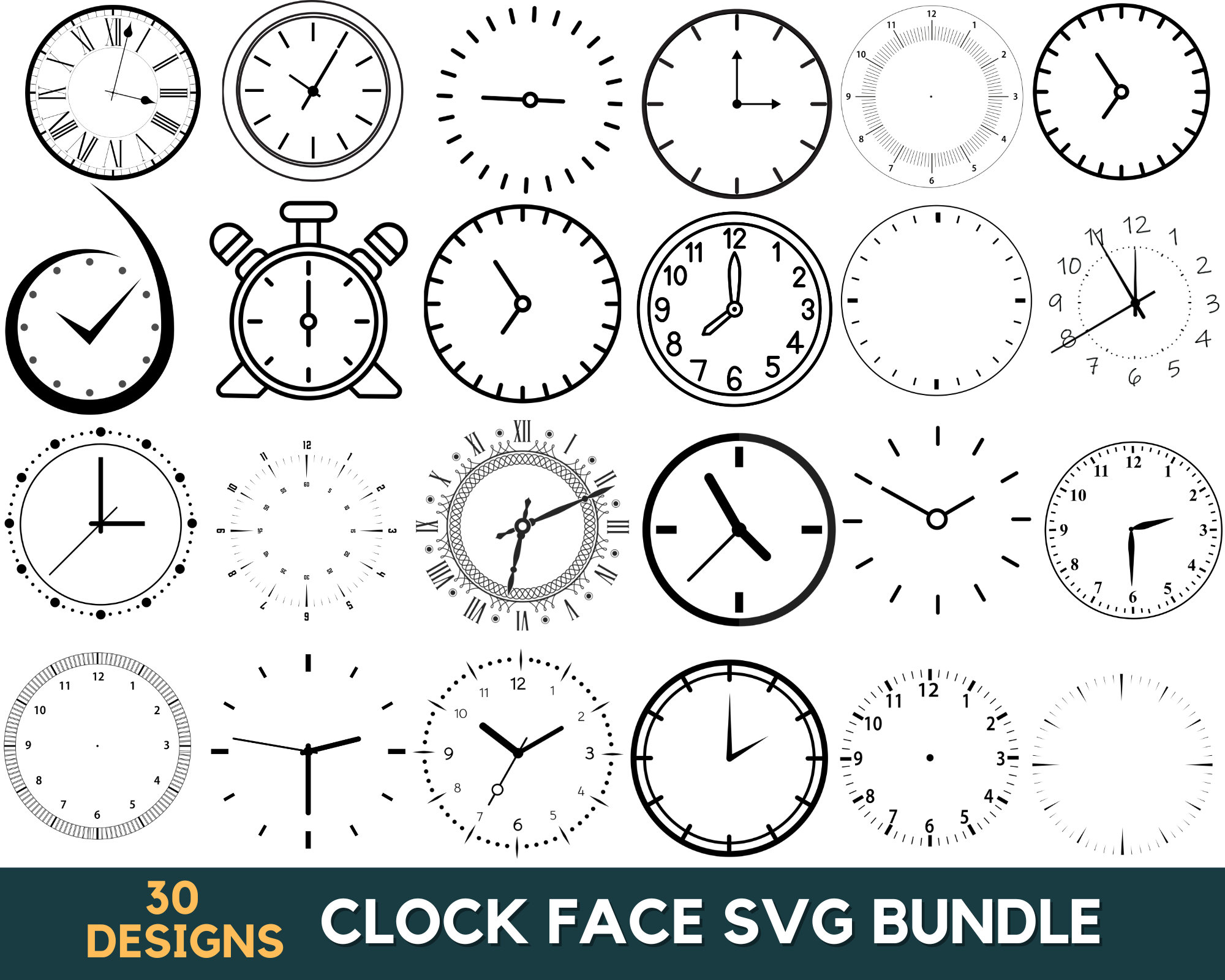 30 Clock Face Svg Bundle, Clock Face Png, Clock Svg, Timer Svg, Clock ...