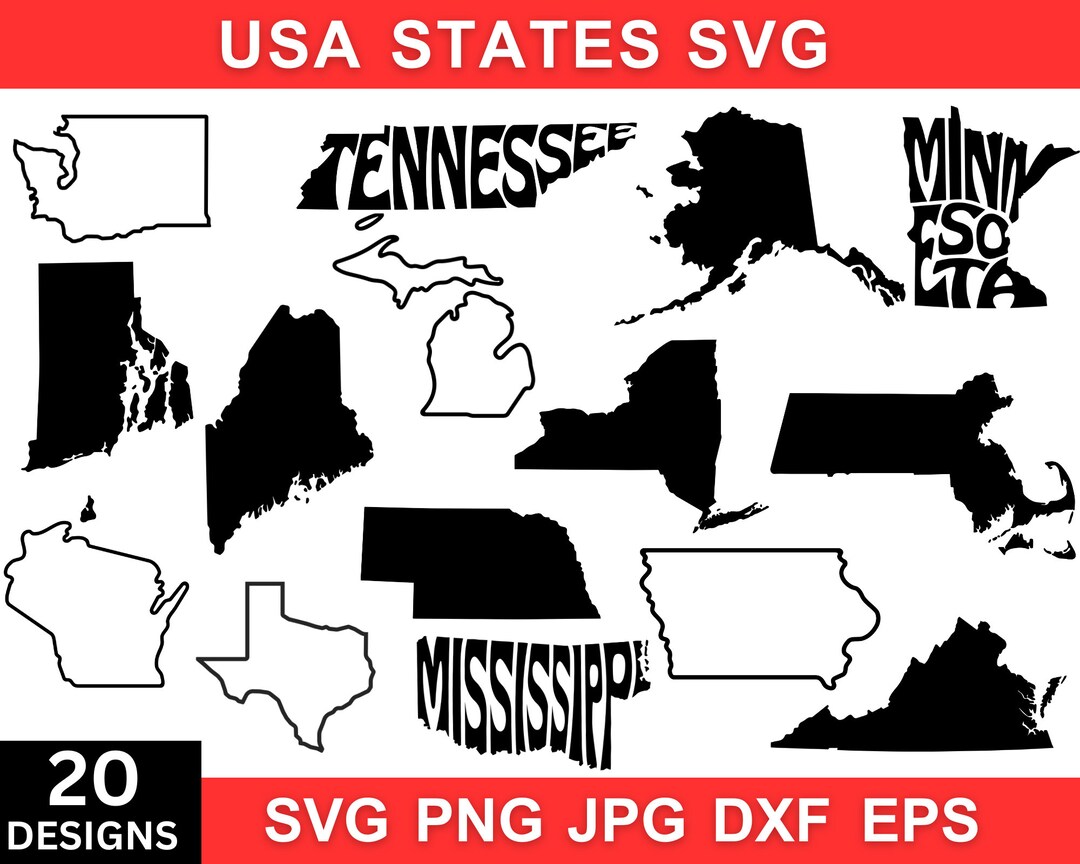 USA States Svg, Usa States Png, States Clip Art, 20 States Svg Bundle ...